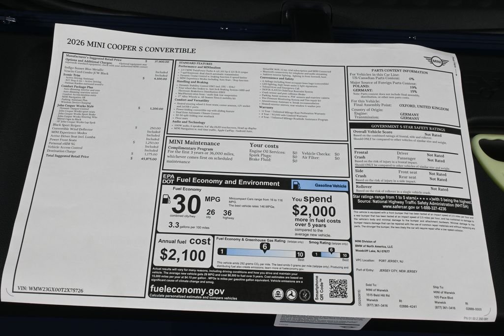 New 2026 MINI Cooper S 2D Convertible in Warwick #G7702 | Inskip's Warwick AutoMall