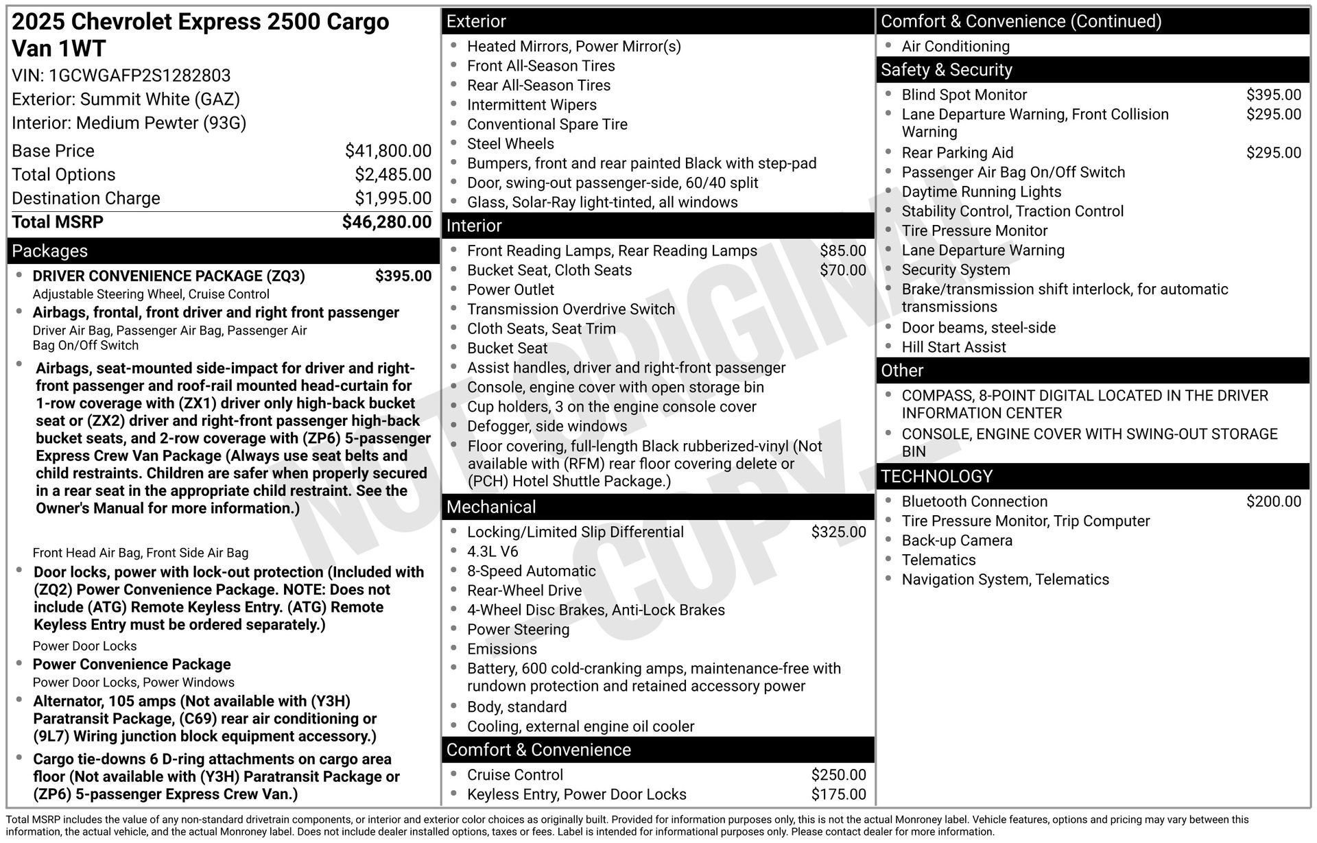 New 2025 Chevrolet Express Cargo WT 2500 Regular Wheelbase in Villa ...