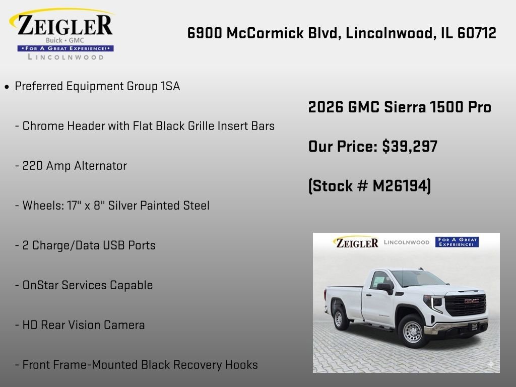 New 2026 GMC Sierra 1500 Pro Regular Cab in Lincolnwood #M26194 ...